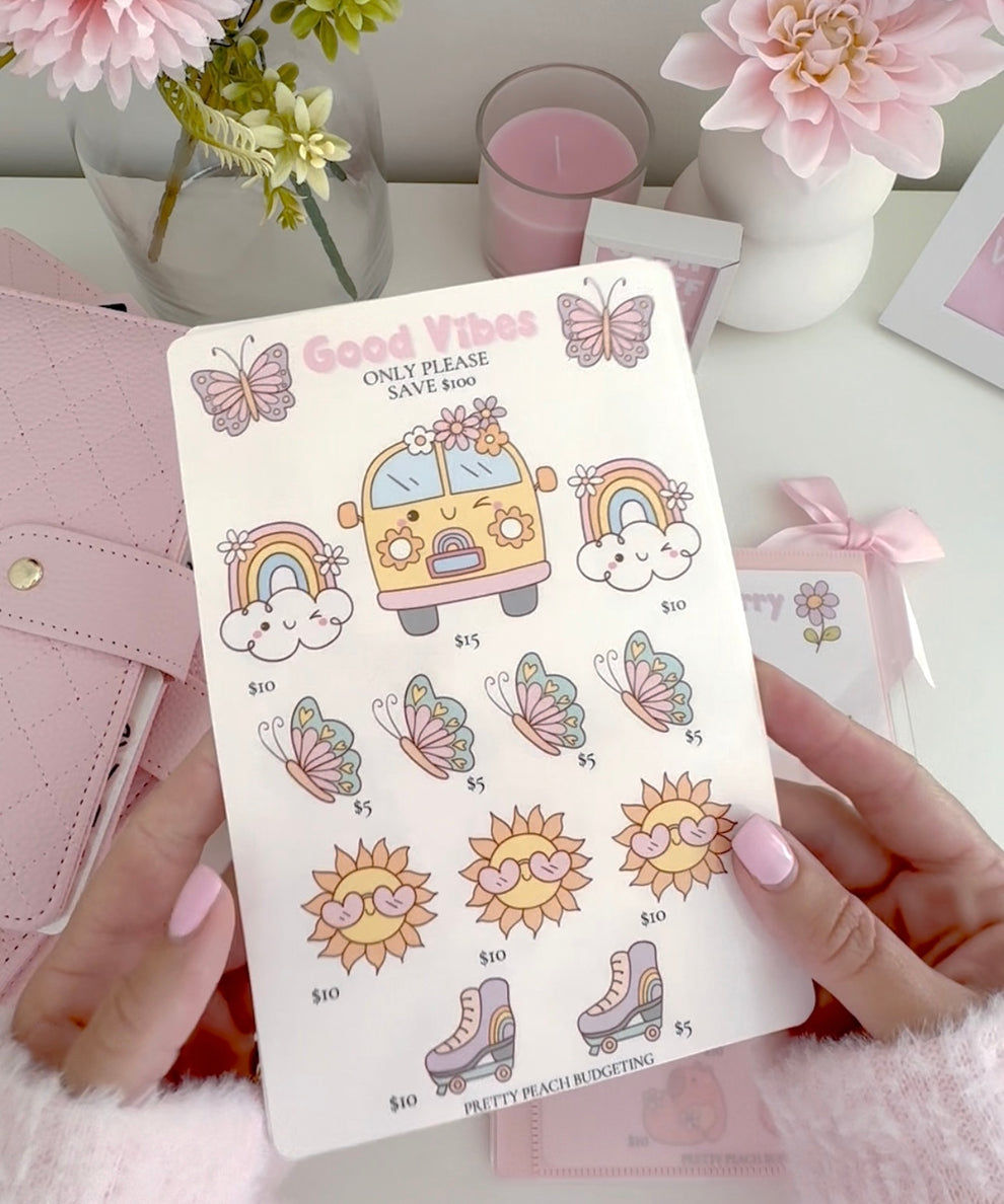 GOOD VIBES ONLY - A5 SAVINGS TRACKER – Pretty Peach Budgeting